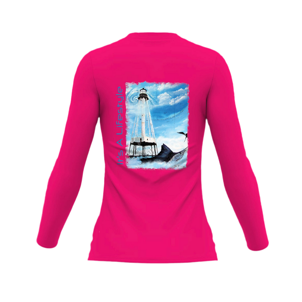 Ladies Round Neck | Sam Milazzo Alligator Lighthouse | Hot Pink | Long ...