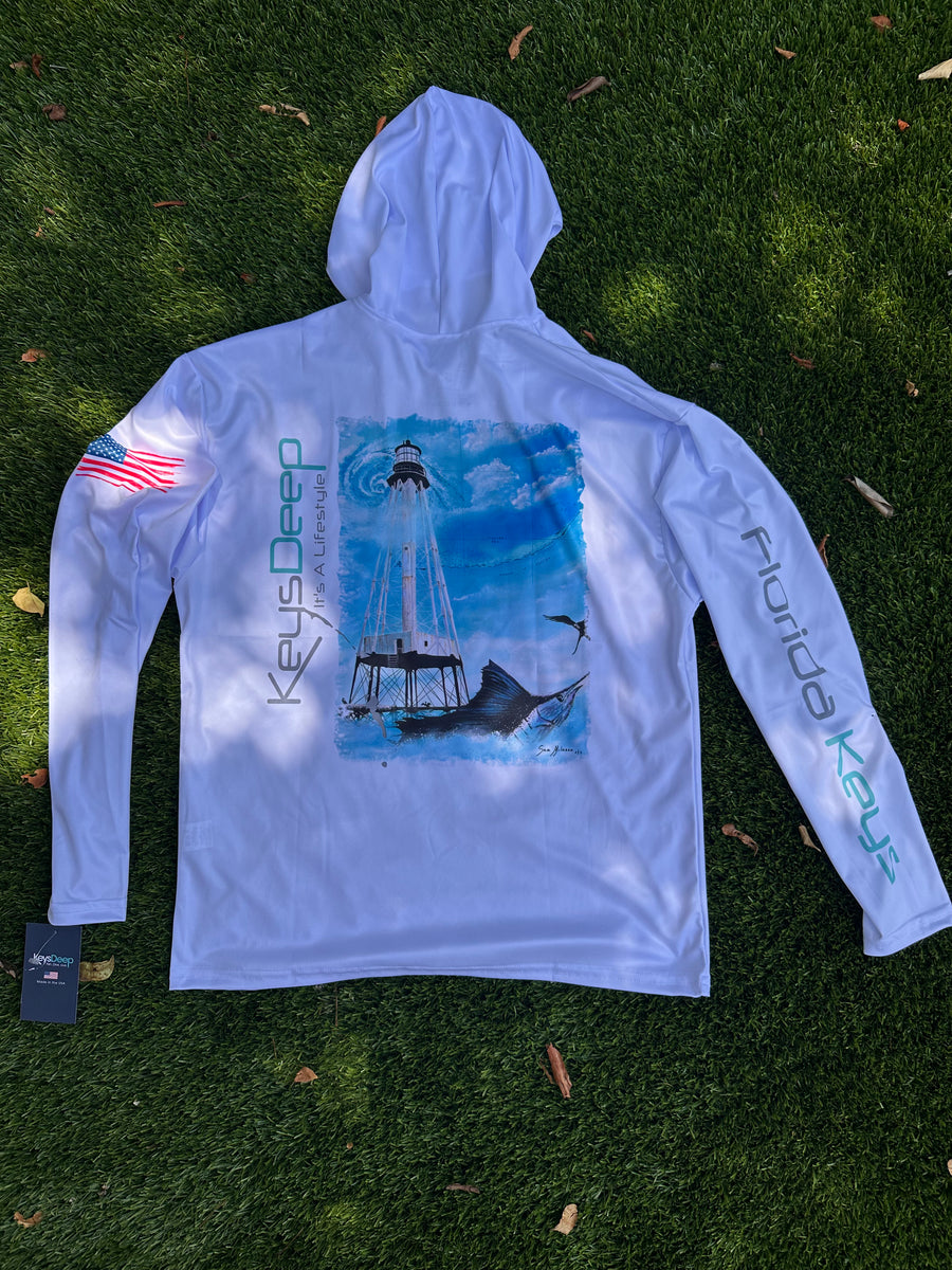 Alligator Lighthouse | White Long Sleeve Hoodie | Sam Milazzo Art Coll ...