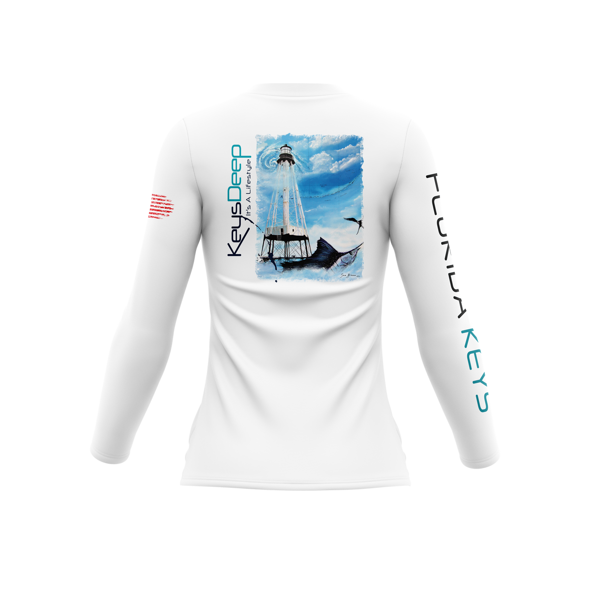 Ladies V-Neck | Sam Milazzo Alligator Lighthouse | White | Long Sleeve ...